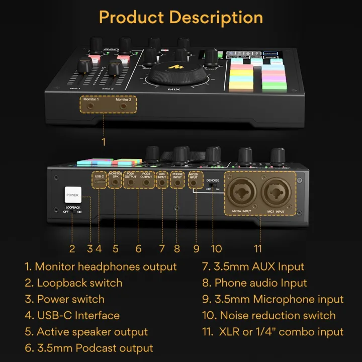 Maono AU-AM100 Professional Audio Interface,Sound Card Mixer Recording ...