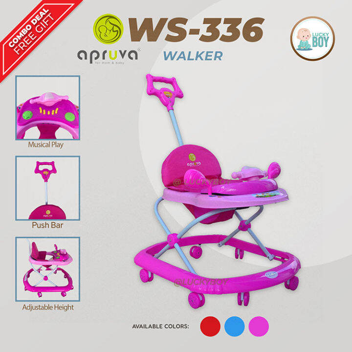Apruva WS-336 Pink with Push Bar Handle Walker for Baby | Lazada PH