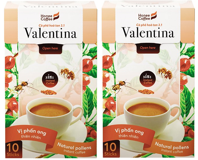Combo 2 hộp Cà Phê Honee Coffee Valentina 3in1 Hộp 160G (10 Gói*16G), Cà Phê Hương Vị Phấn Hoa ...