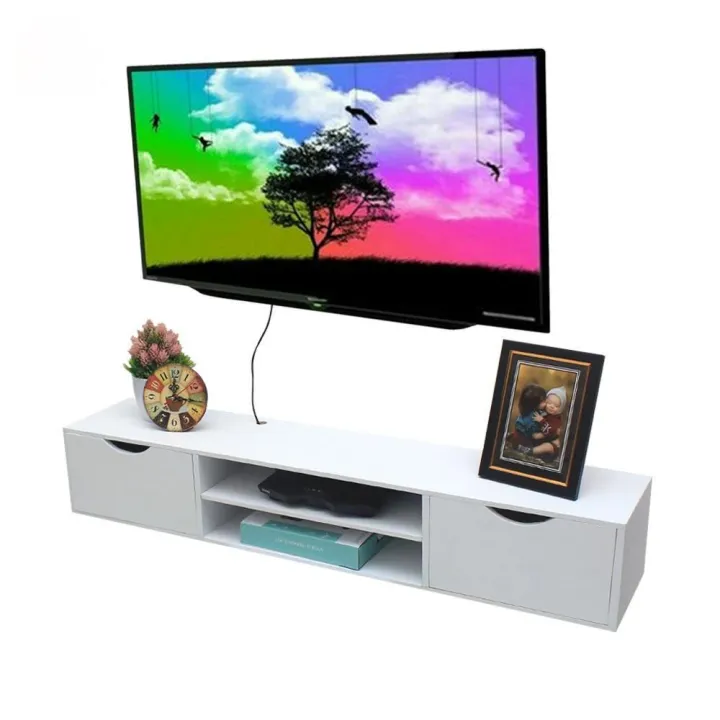 Rak TV Dinding Minimalis 2 Laci / Meja TV Tempel Dinding Aesthetic ...