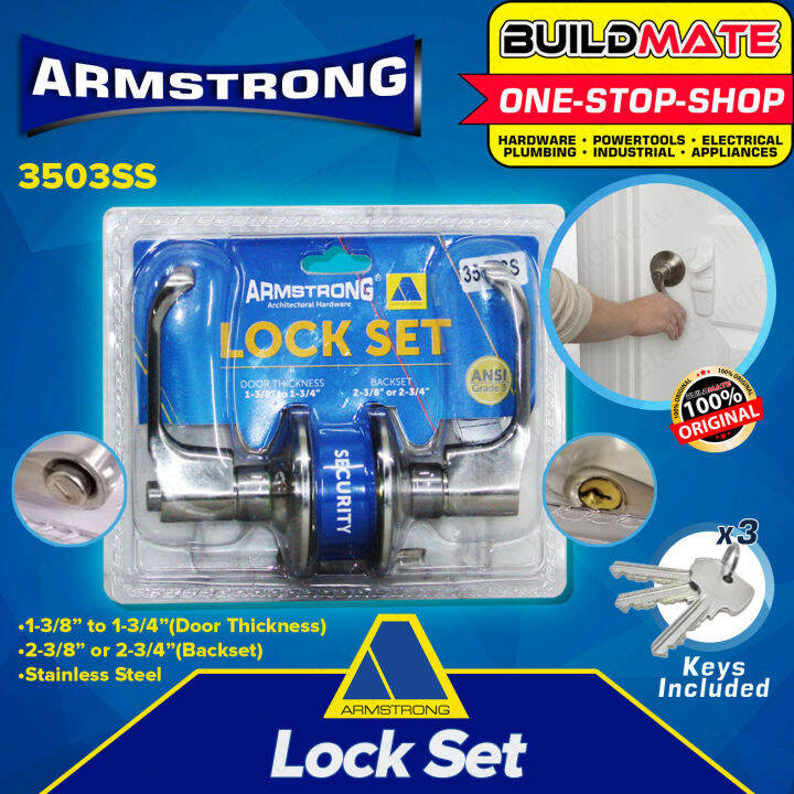 ARMSTRONG Lever Cylindrical Door Knob Lock Set Doorknob Lockset Stainless Steel 3503SS ...