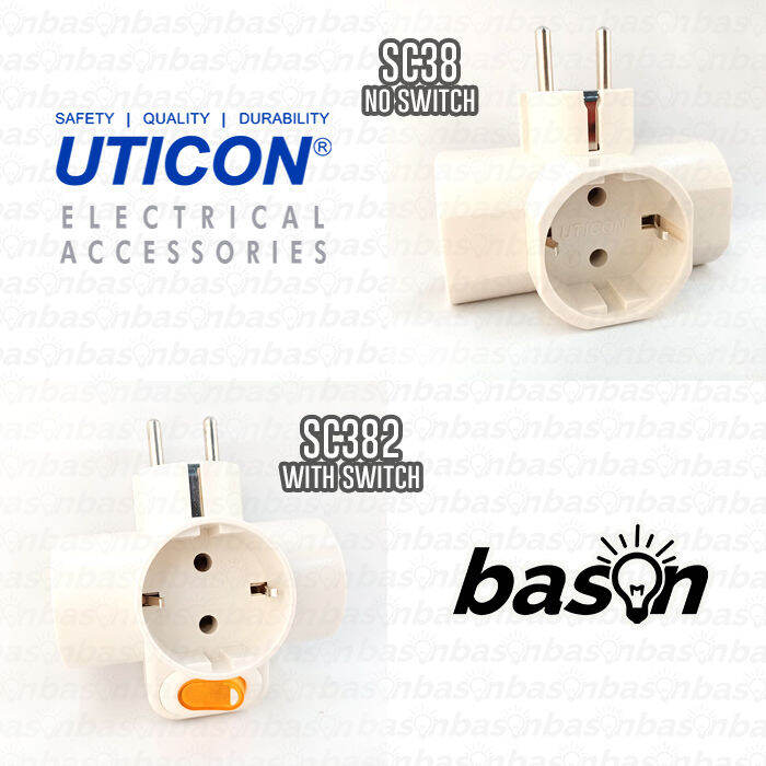 UTICON SC38 / SC382 - Stop Kontak 3 Lubang dengan Arde & Saklar ...