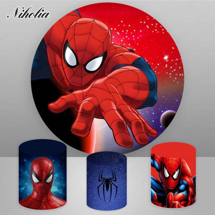 Superhero Spiderman Round Backdrop Photography Kids Boys Happy Birthday ...