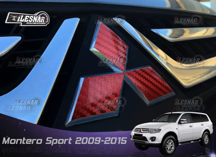 Mitsubishi Montero Sport 2009-2015 Front and Rear Logo 3D Red Carbon ...