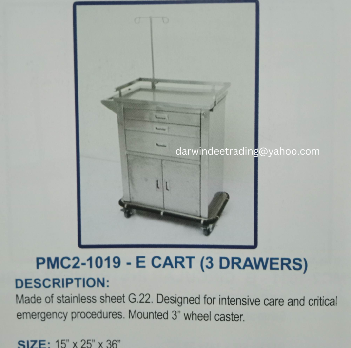 EMERGENCY CRASH CART STAINLESS 3-DRAWERS ( E-CART) | Lazada PH