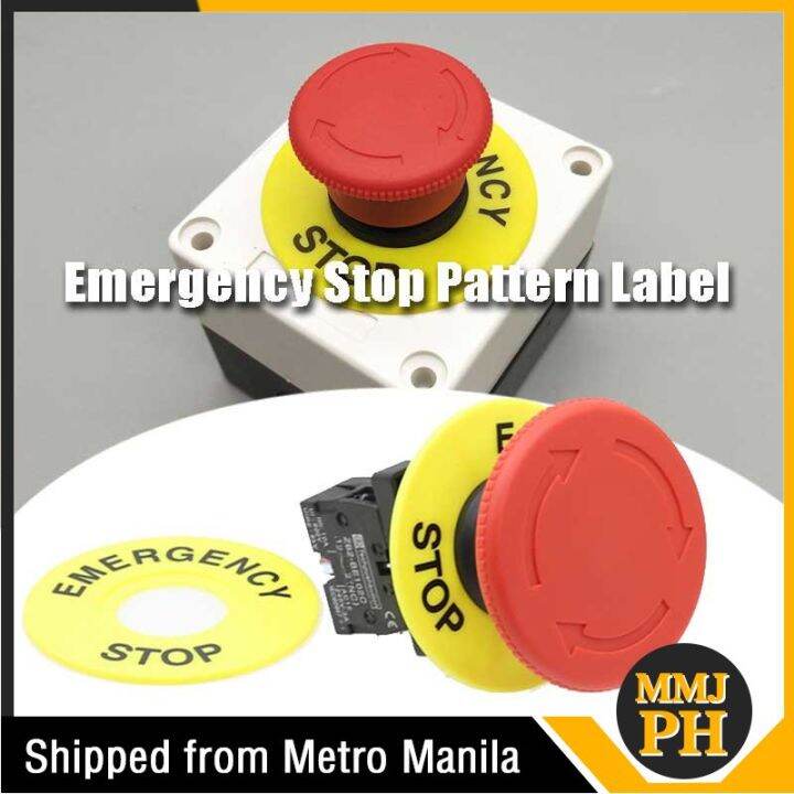 Yellow Emergency Stop Pattern Push Button 22mm Switch Panel Label ...