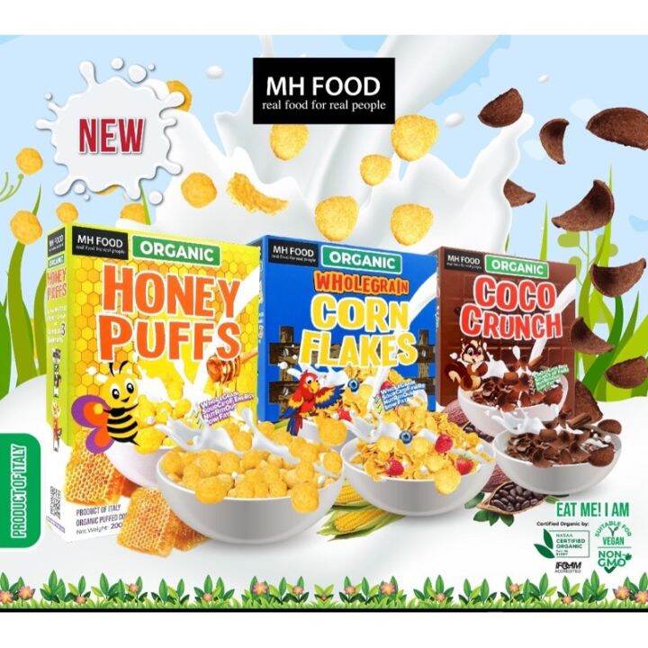 MH FOOD ORGANIC CORN FLAKES/HONEY PUFFS/COCO CRUNCH 200GM 玉米/可可/蜜糖 | Lazada