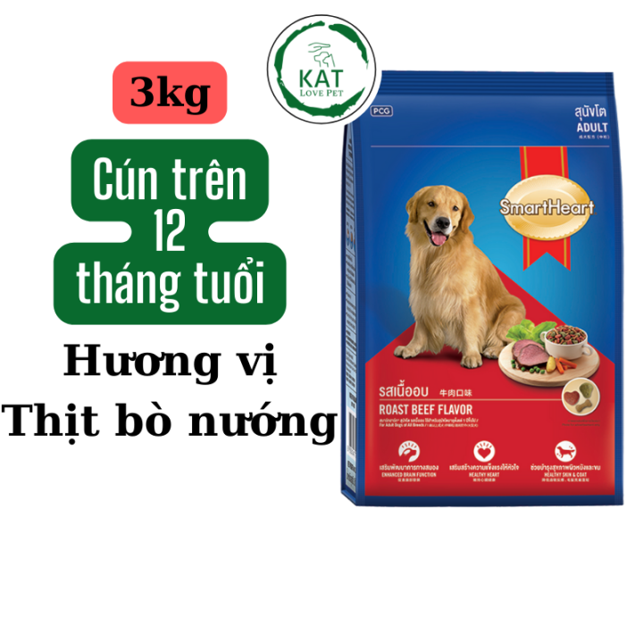 [3kg] Thức ăn hạt cho chó trưởng thành SMARTHEART ADULT vị thịt bò nướng - Gói 3kg - KAT Store ...