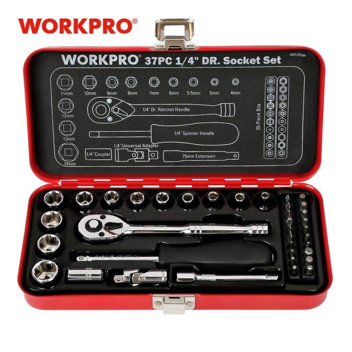 WORKPRO 37 ชิ้น 1/4” ชุดเครื่องมือ ประแจ ชุดบล็อก ชุดประแจ บล็อกชุด ชุดเครื่องมือช่าง ไขควง ชุด ...