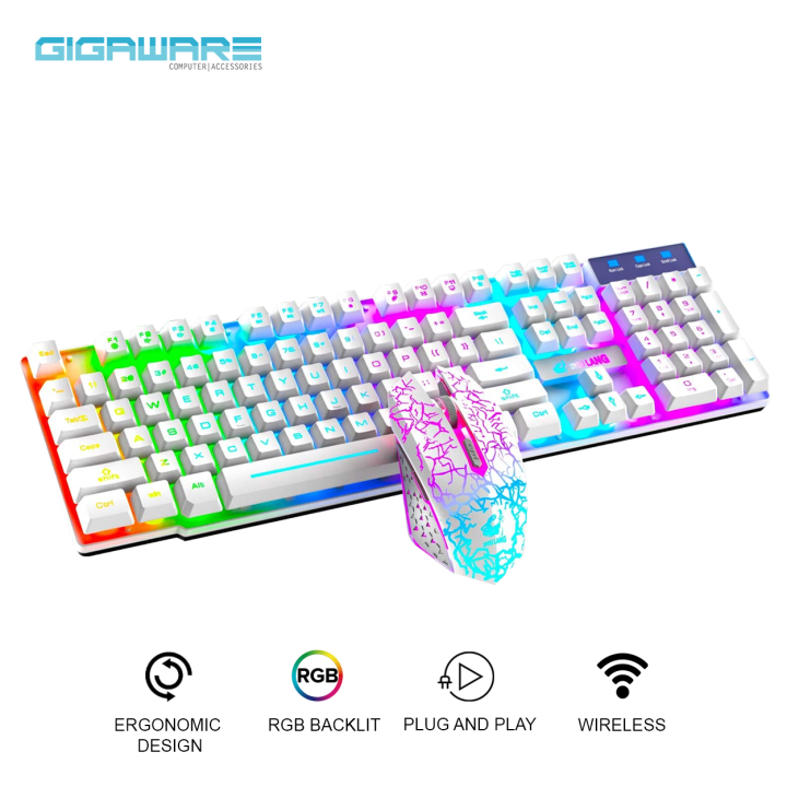Gigaware T3 Rainbow Backlit Wireless 2.4G Rechargeable Keyboard and 6 ...
