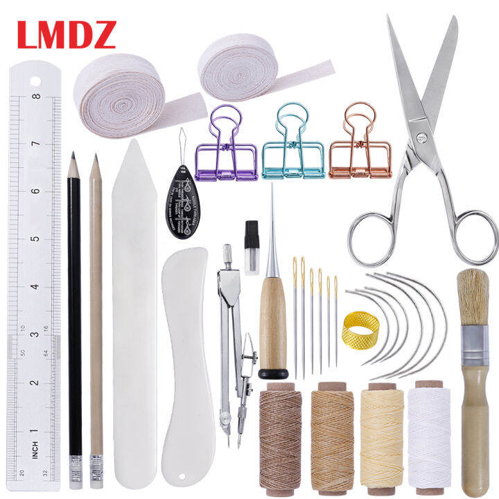 LMDZ 32Pcs Hand Bookbinding Tools Kit Edged Scoring Folder Sewing ...