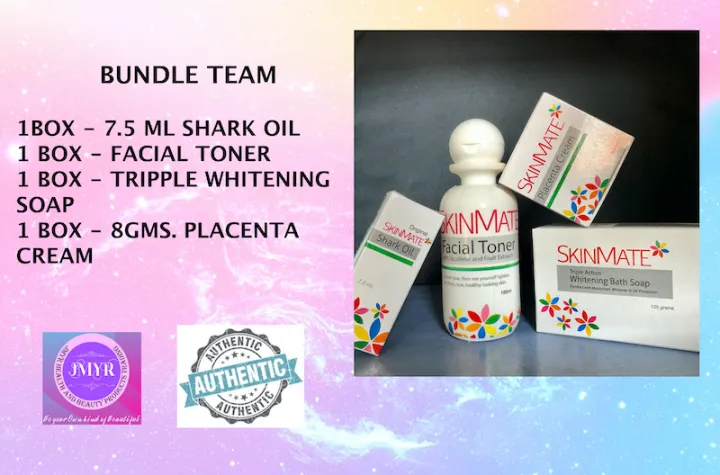 ORIGINAL SKINMATE SET :1 PC. OF 7.5 ML SHARK OIL, TONER, WHITENING SOAP ...