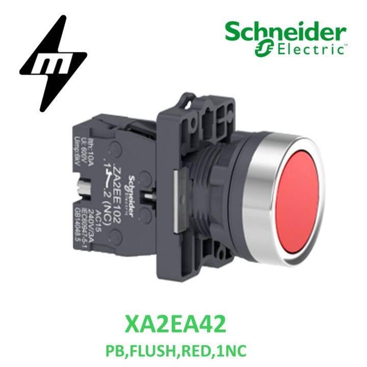 Schneider Electric XA2EA42 Push button, Red flush Complete Easy Harmony XA2, 22 mm, spring ...