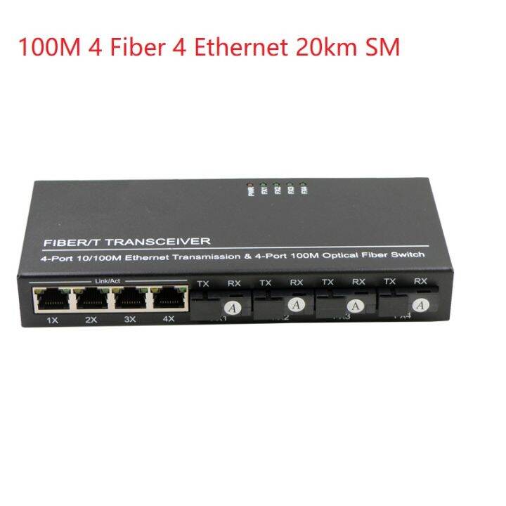 100M 4 Fiber 4 RJ45 ports 20KM Fiber Optical Media Converter Single ...