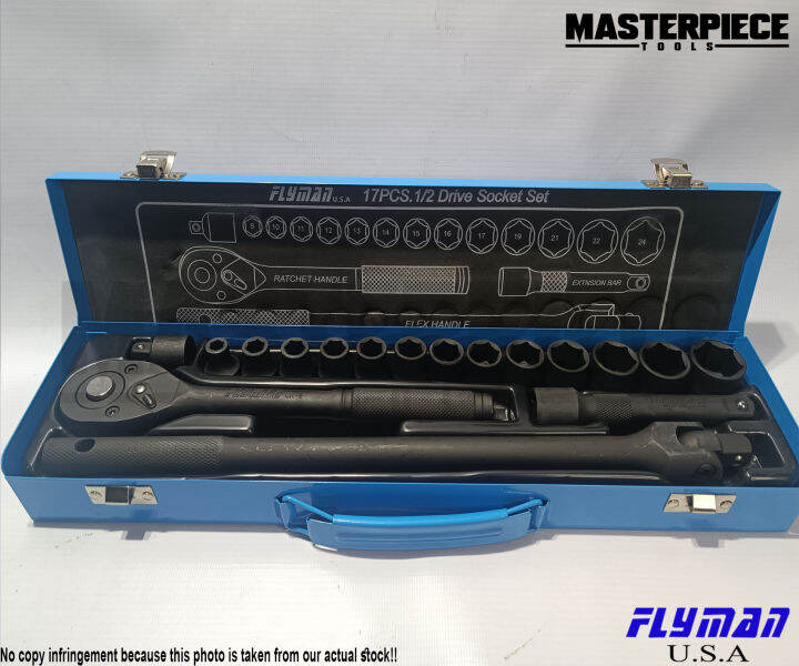 Original Flyman USA 17pcs Socket Wrench Set 1/2 Drive 6points (HEX TYPE) | Lazada PH