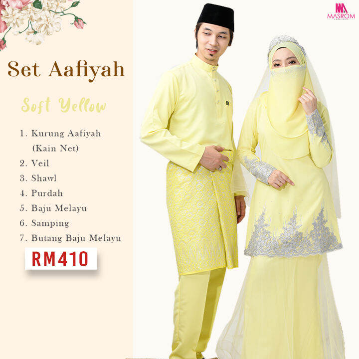 [SOFT YELLOW] PAKEJ 7 ITEM SET NIKAH AAFIYAH/Baju Kurung Nikah/Full Set ...