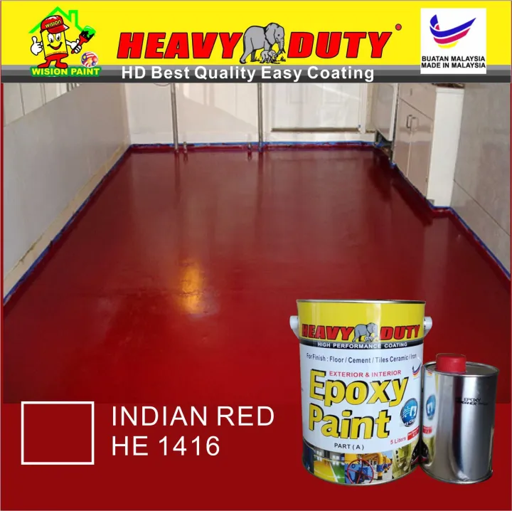 INDIAN RED HE1416 ( 5L ) HEAVY DUTY EPOXY BRAND Two Pack Epoxy Floor ...