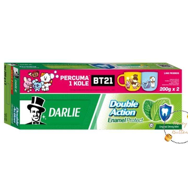 Darlie action Enamal Protect 2X200g Twin Pack [Original Strong Mild/ Mild Mint] Free BTS Mug ...