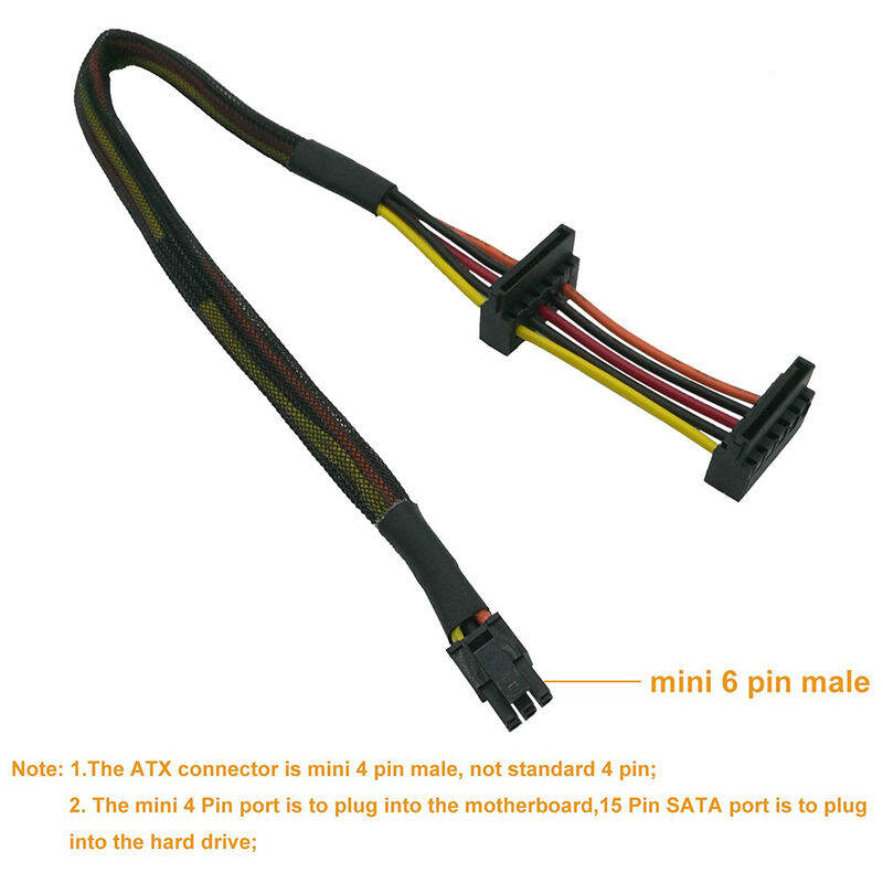 HDD SATA Power Cable Right-Angle SATA 15 Pin X2 to Mini 6 Pin ATX ...
