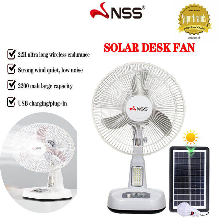 NSS Solar Fan Rechargeable Solar Fan 12 inch Desk Fan with LED Light ...