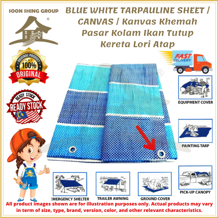 BLUE WHITE TARPAULINE SHEET / CANVAS / Kanvas Khemah Pasar Kolam Ikan ...