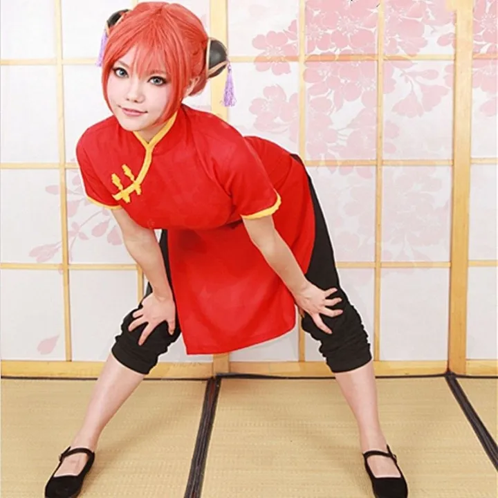 [Moe Meow อะนิเมะ] Gintama Yoshihara Kagura Cos สูทชุดฝึกอบรมสีดำกางเกงคอสเพลย์เครื่องแต่งกายคอ ...