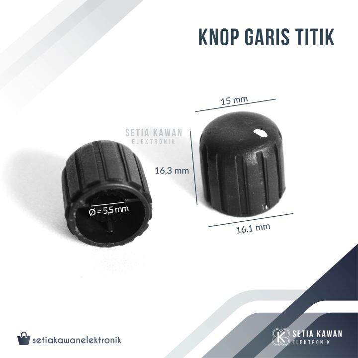 (2 pcs) Knop Potensio Garis Titik 16 mm Plastik Hitam Titik Putih / Kenop Putar Volume Potentio ...