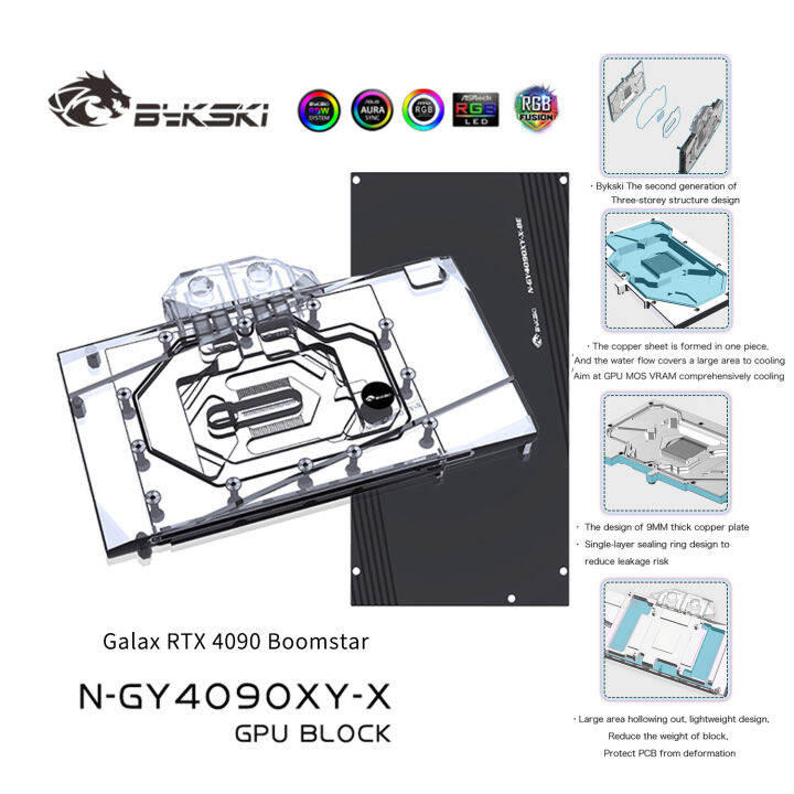 Bykski GPU Water Block For Galax RTX 4090 Boomstar, Full Cover With ...