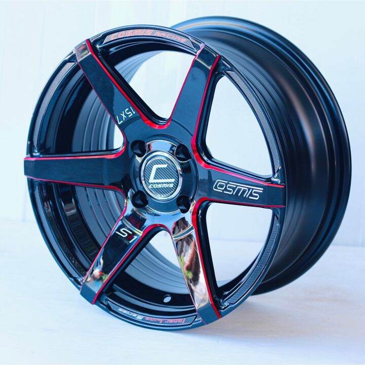 ล้อแม็กขอบ 15x7.0 ET30 4รูx100 ยี่ห้อ Cosmis รุ่น INNERLINE.S1 สีดำเงา ข้างไดร์แดง *(ราคาต่อ1วง ...