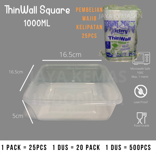 THINWALL SQUARE 1000ML / 1500ML / 2000ML / 3000ML | TEMPAT MAKAN KOTAK BENING | Lazada Indonesia
