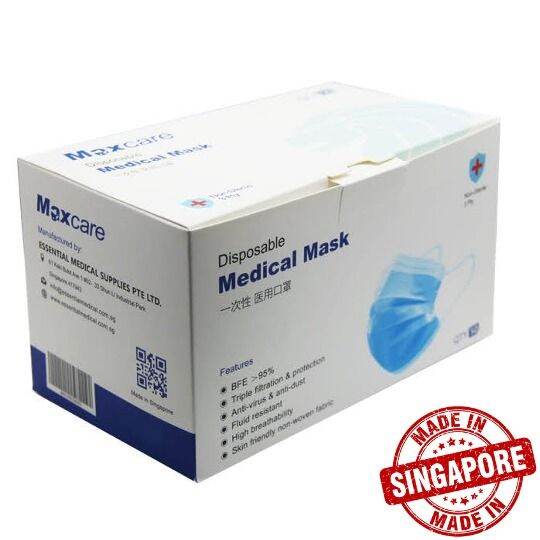 MAXCARE 3 Ply Medical Grade White Masks 100 Percent Made in Singapore ...