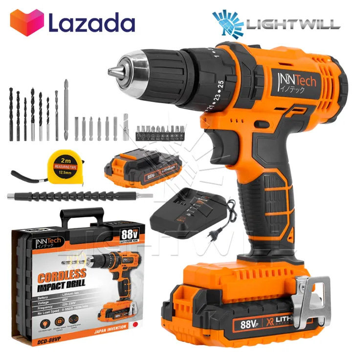 InnTech สว่านไร้สาย สว่าน 3 ระบบ 88V มีระบบกระแทก แบตเตอรี่ Li-ion พร้อมแท่นชาร์จอย่างดี และ ...