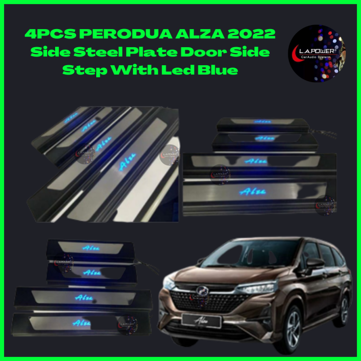 4PCS PERODUA ALZA 2022 Side Steel Plate Door Side Step With Led Blue ...