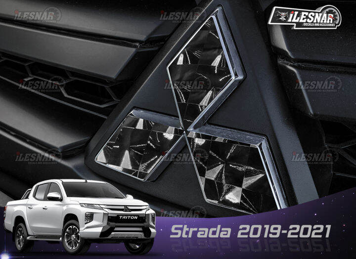 Mitsubishi Strada 2019-2022 Front and Rear Logo 3D Black Crystal Cube ...