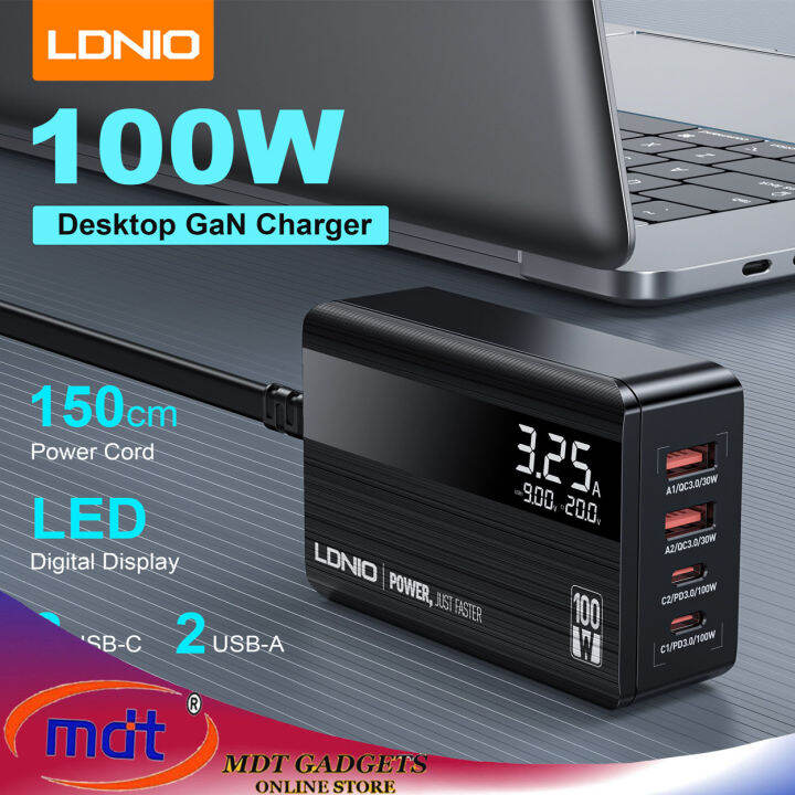 LDNIO 100W Charger USB-C Charger Fast Charging 4 Port Adapter Wall Chargers with Voltage Display ...