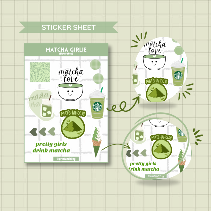 Matcha Girlie Sticker Sheet Glitter Laminated | Lazada PH