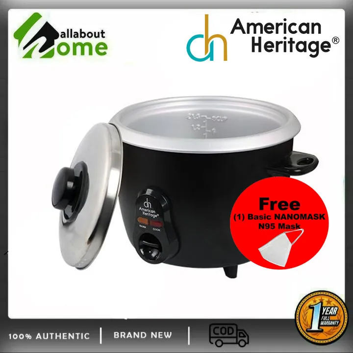 American Heritage 1.0 L, 5 cups Stainless Steel Lid Rice Cooker Black ...