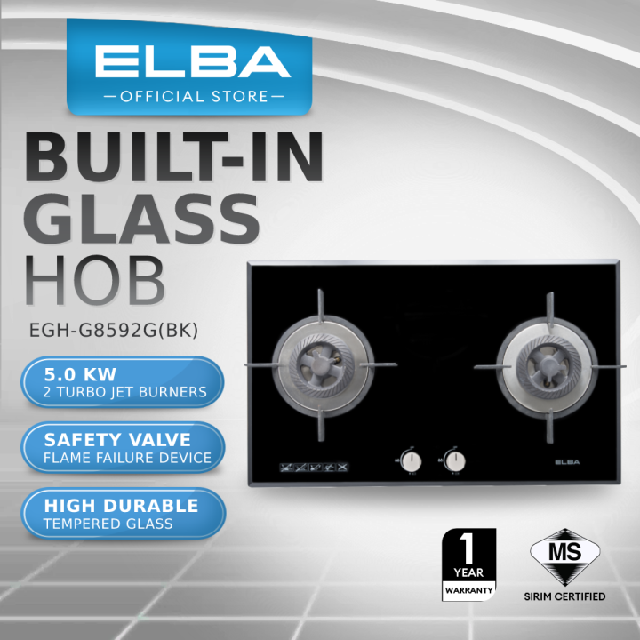 ELBA 2 Burners Built-in Glass Hob EGH-G8592G(BK) - Safety Valve (Flame Failure Device), (5.0kW ...