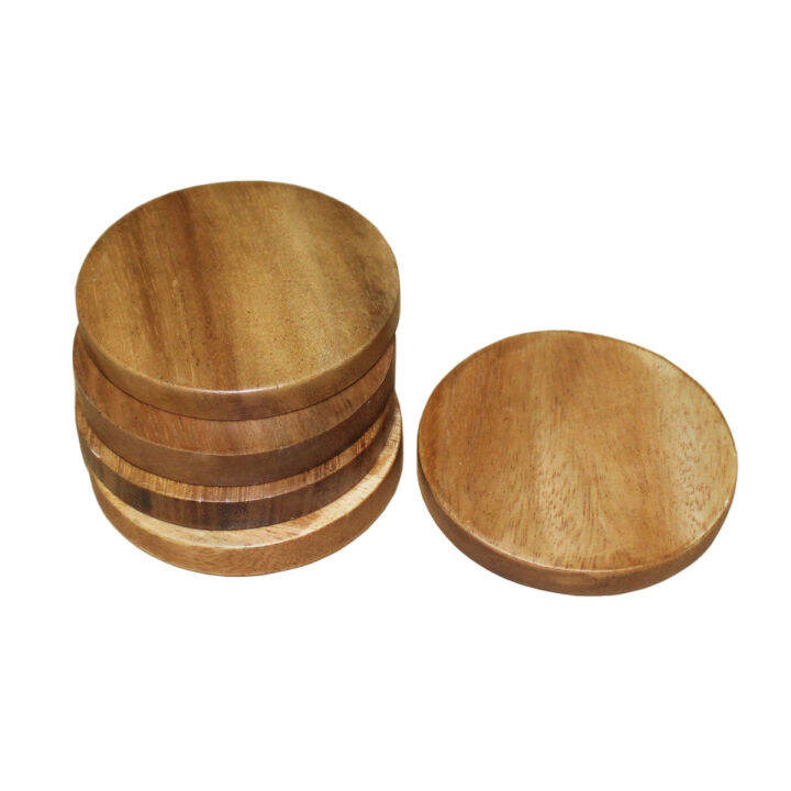 SANDERWOOD 6 PCS Round Flat Wooden Coaster 0.5x4x4 inches | Lazada PH