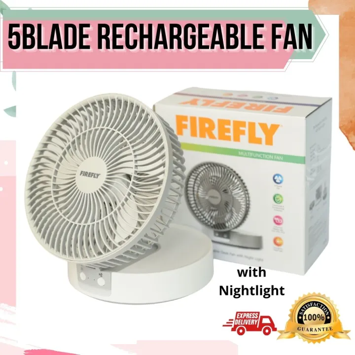 [Hello Willow] Rechargeable Fan / Authentic FIREFLY 5Blade Rechargeable Fan with Nightlight ...