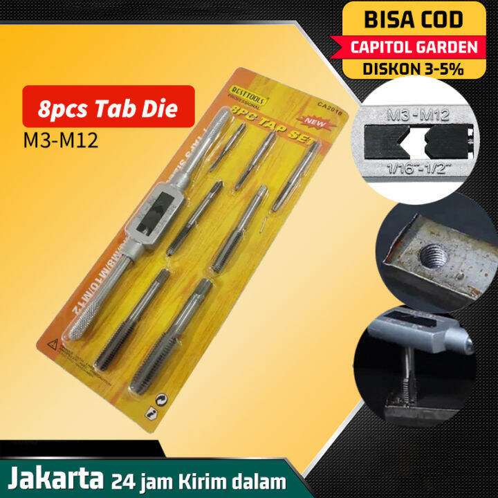 Hand Tap and Die 8 Pcs Set Alat Snai dan Tap Ulir Dart Mur Baut M3-M12 ...