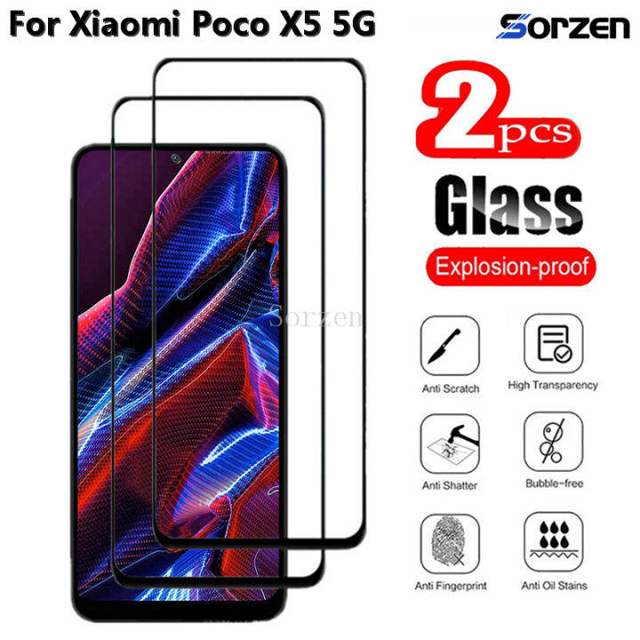 ตัวป้องกันหน้าจอ 2 แพ็คสำหรับ Xiaomi Poco X5 5g ฟิล์มป้องกันกระจกนิรภัย