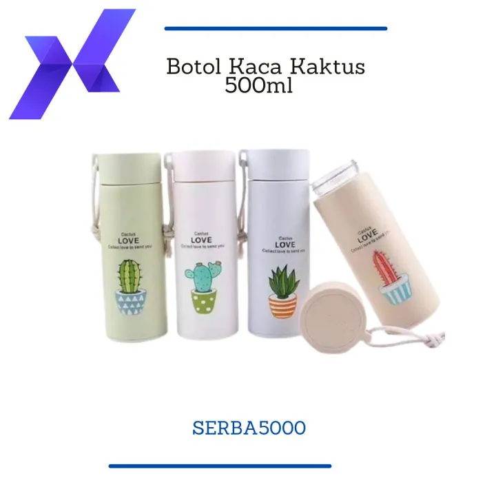 SERBA5000 - Botol Minum Kaca Motif Kaktus 400ml | Lazada Indonesia