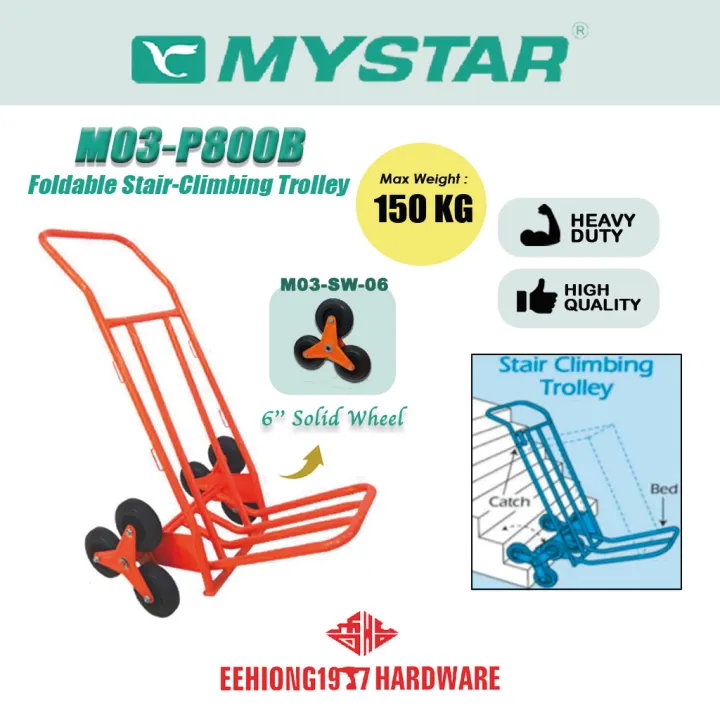 MYSTAR P800B P Shape Stair Climbing 6 Wheels Trolley With Foldable Toe ...