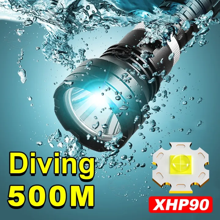 【Ready】 Super Powerful XHP90 Diving Flashlight Professional Underwater ...