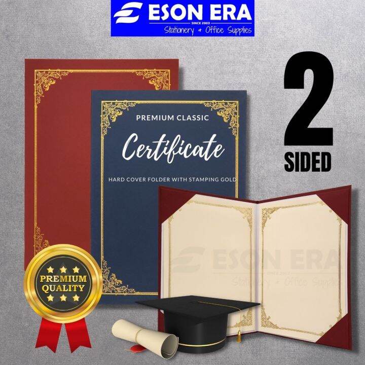 Certificate Folder A4 (Hard Cover) fit 2pcs Card with Hot Stamping Gold ...