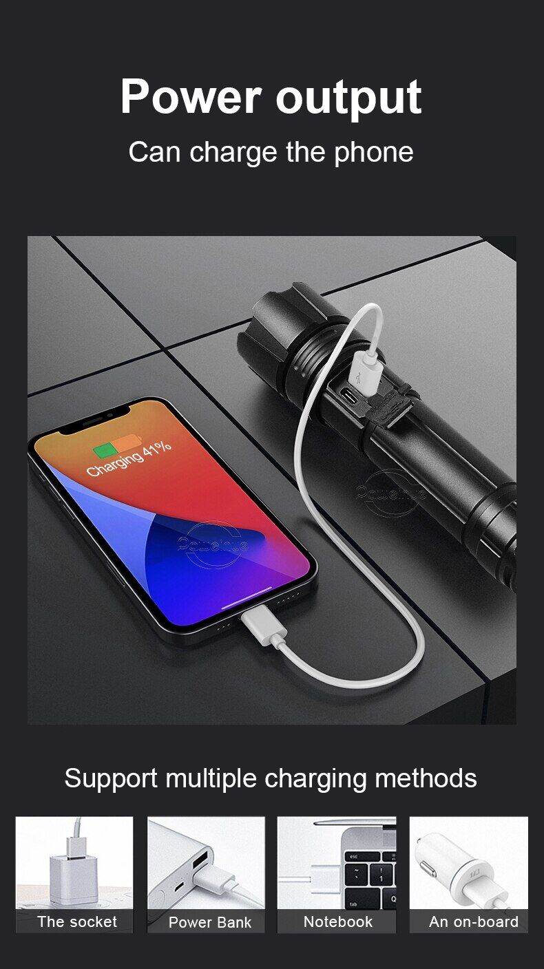 99000000LM ไฟฉายกันน้ำพลังงานสูง600W ไฟฉายชาร์จได้พร้อมที่ชาร์จ Usb ...