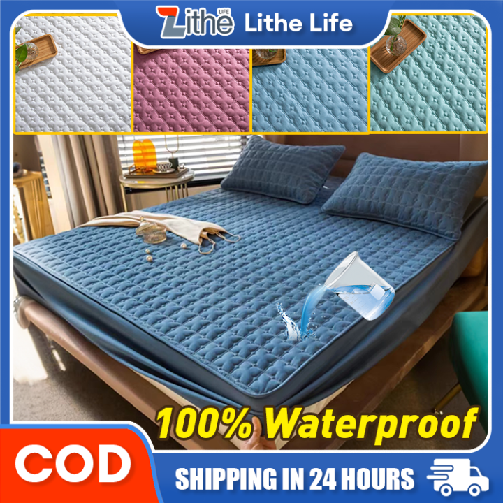 100% Waterproof Mattress Cover Bedsheet Cotton Fitted Bed Sheet ...
