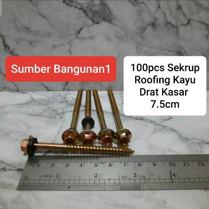 Sekrup Roofing kayu drat kasar 7.5cm 100pcs skrup baut roofing tajam ...