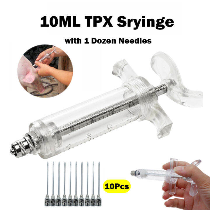 10ml Heavy Duty TPX Veterinary Syringes for Pig + 1 Dozen Stainless ...